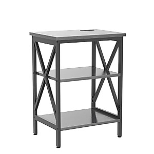 CubiCubi Oxford Side Table, Dual USB Charging Ports End Table, Nightstand Steel Frame, Home Decorative for Living Room Bedroom, Wooden Shelves and Rustic Style, Black