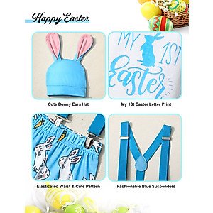 AGAPENG Baby Boy Easter Outfit Easter Outfit Baby Boy My First Easter Baby Boy Outfit Baby Boy Easter Outfit 0-3 Month Infant Short Sleeve Romper Bunny Suspender Pants Rabbit Ears Hat Blue