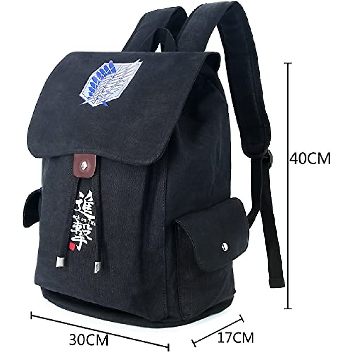 Soutrend AOT Anime Canvas Backpack Mens College School Bag Black Bookbag Drawstring Flap Back Pack Printed Daypack