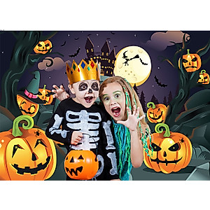 CYLYH 7x5ft Halloween Themed Photography Backdrop Castle Pumpkin Head Flying Bats Under Moonlight Background Photo Studio Props D188