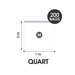 24/7 Bags- Quart Zip Storage Bags, 200 Count, Double Zipper Seal, Easy Grip Open Tabs, Write-On Space, BPA-Free & Heavy Duty, Microwave Safe, Non-StandUp