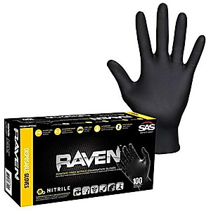 SAS SAFETY CORP 66516 Raven Nitrile Small Black Powder-free Gloves
