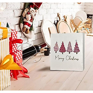 Pink Christmas Sign,Pink Christmas Decorations,Christmas Tree Merry Christmas Sign,Christmas Sign Wood Plaque,Merry Christmas Sign for Table,Christmas Signs for Home Decor