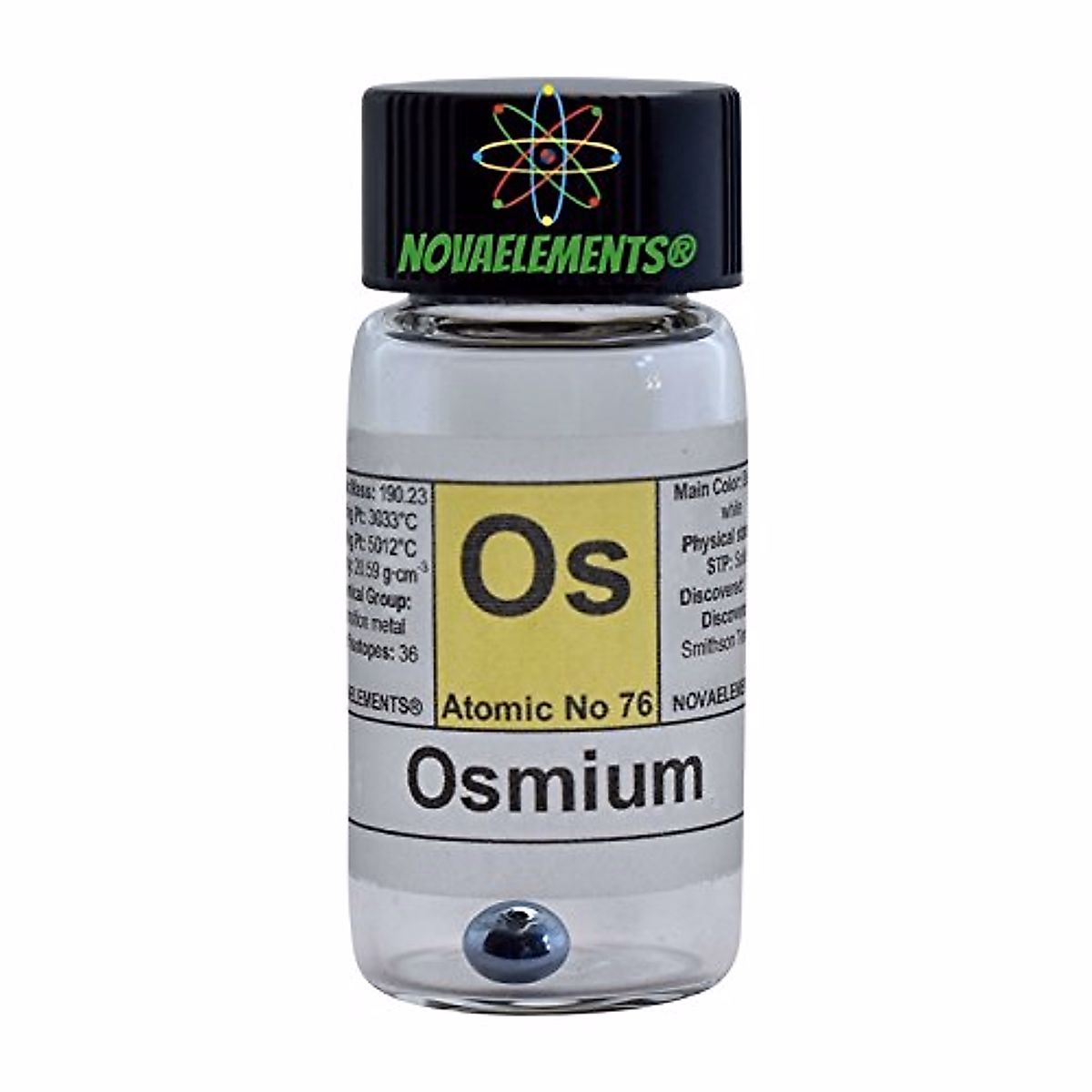 Osmium Metal Element 76 Sample Os, Pure 0.5 Grams 99,99% Inside Labeled Glass Vial