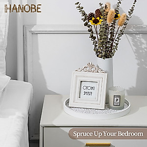 Hanobe Decorative Coffee Table Tray: Round Wood Trays for Boho Home Decor White Farmhouse Rustic Centerpiece for Living Dining Room Ottoman Kitchen Counter 12 Inch