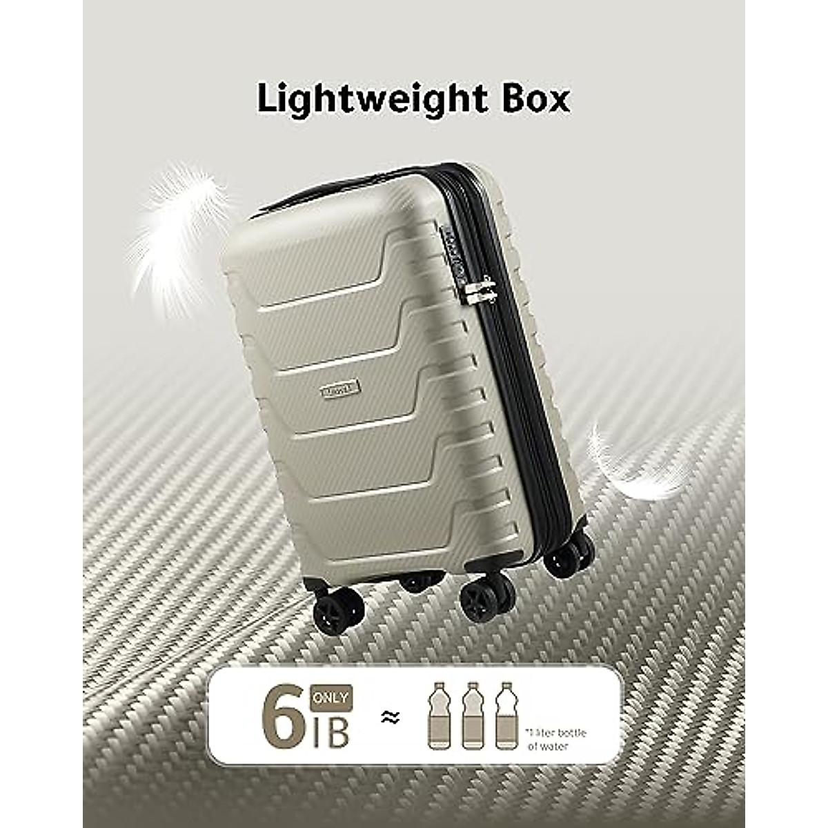LUGGEX Carbon Fiber Pattern Carry-On Luggage 22x14x9 - Impact-Resistant PP Material - High Rebound Toughness & Anti-Explosion Zipper(Champagne Suitcase)
