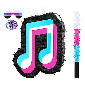 Small Music Party Piñata Birthday Party Decorations DJ Short Video Party Social Media Theme Party Baby Shower with Wooden Stick Paper Blindfold Confetti Set for Boys Girls Adults, 16.1 x 12 x 2.8 Inch