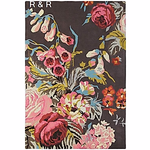 Restoration and Renovation Modern Rose Floral Wool Rug | Handmade Area Rug with Garden Colorful Flowers for Living Room Dining Room and Kitchen (Brown, 3x5 ft)