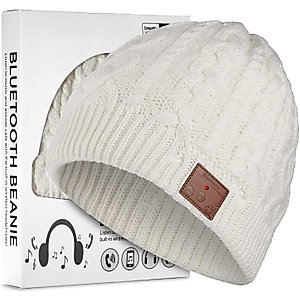 ZRUHIG Bluetooth Beanie,Stereo Knit Music Hat with Bluetooth V5.0 Wireless Hats Headphone Upgraded Unisex Knit Bluetooth Beanie Suitable for Outdoor Sports,Gift White