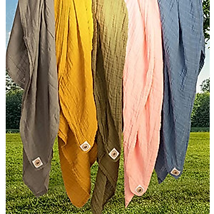 Every Daisy Baby Muslin Swaddle Blanket - Certified Organic Cotton Breathable Receiving Blanket, Extra Soft Newborn Nursery Wrap for Boys & Girls Solid Colors 47 x 47 inches (Blueberry Yogurt)