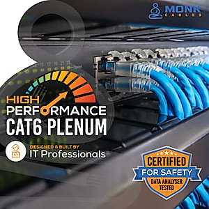 MONK CABLES | CAT6 Plenum Cable 1000ft | UTP, 23AWG, 550MHz | DSX-8000 Certified | Most Certified Cable of The Whole Market (Blue)