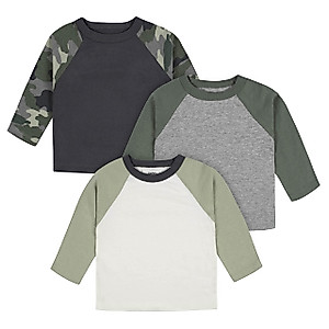 Gerber Baby Boys' 3-Pack Long Sleeve Baseball Tees, Green & Gray, 12 Months