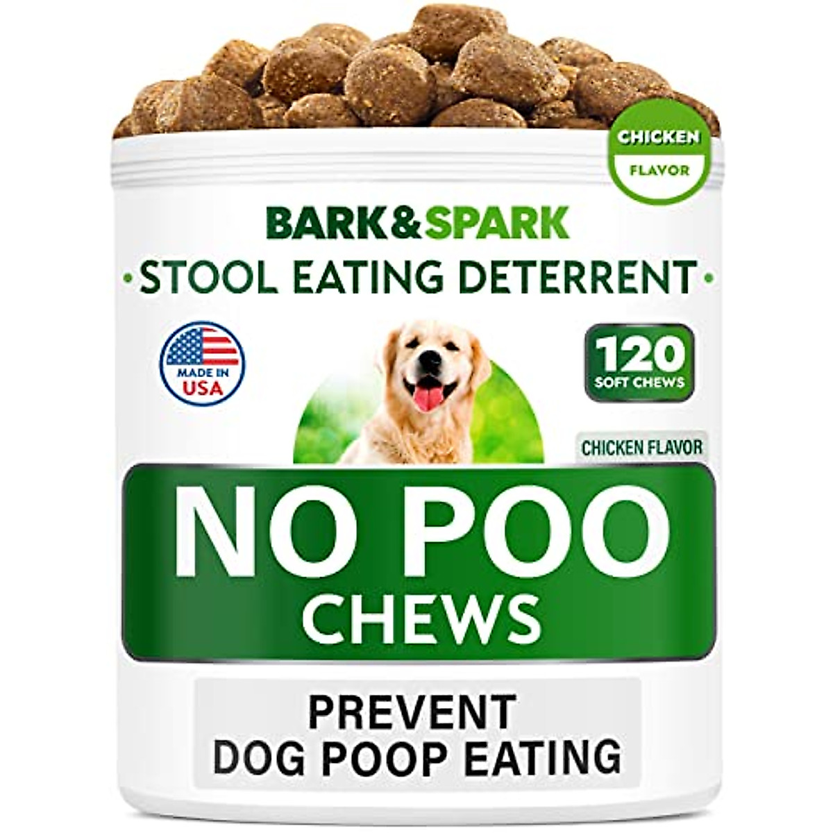 NO Poo Treats - Prevent Dog Poop Eating - Coprophagia Treatment - Stool Eating Deterrent - Probiotics & Enzymes - Digestive Health + Breath Aid - Made in USA - (120 Ct - Chicken)