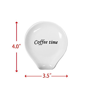 TPing Coffee Spoon Rest,Cute Ceramic Tea Spoon Rest For Stove Top Countertop, Kitchen Counter Coffee Lovers Gift, Small, White, 4*3.5