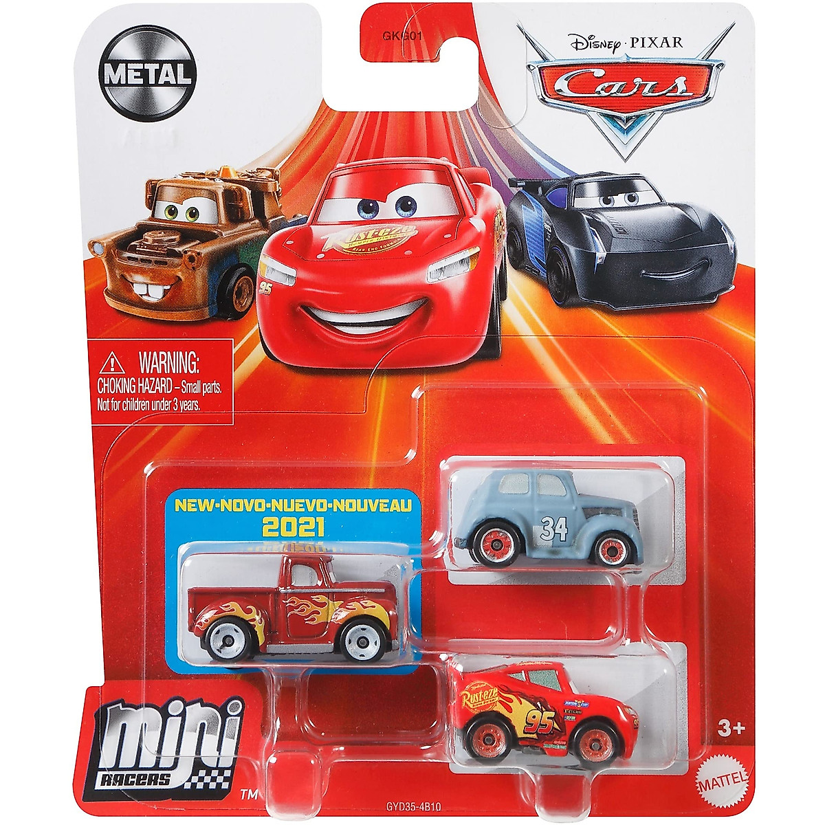 Disney Pixar Cars Mini Racers Pack of 3, [Cotter Pin Series] Hot Rod Smokey, River Scott, and Lightning McQueen