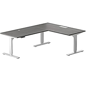 Progressive Desk Corner Standing Home Office Desk, White Frame, Grey Oak