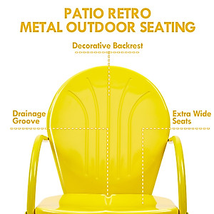 Marcytop Outdoor Bistro Set, 3 Pieces Retro Metal Porch Furniture Set, All-Weather Patio Bistro Set, 2 C-Spring Metal Chairs and Round Side Table for Porch, Garden, Lawn and Balcony, Yellow