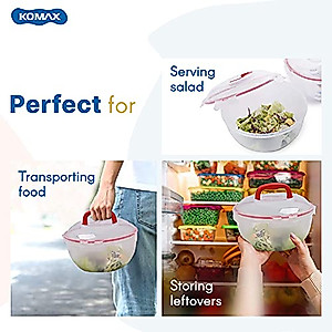 Komax Biokips Set of 2 Large Salad Bowls with Lids – 4.2 Qt Airtight Food Storage Containers – BPA-Free Salad Bowl with Lid that Locks – Microwave & Dishwasher Safe Salad Mixing Bowls
