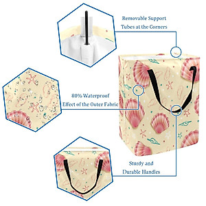 Cute Summer Pink Sea Shells Print Collapsible Laundry Hamper, 60L Waterproof Laundry Baskets Washing Bin Clothes Toys Storage for Dorm Bathroom Bedroom