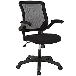 Modway Veer Office Chair with Mesh Back and Vinyl Seat With Flip-Up Arms in Black