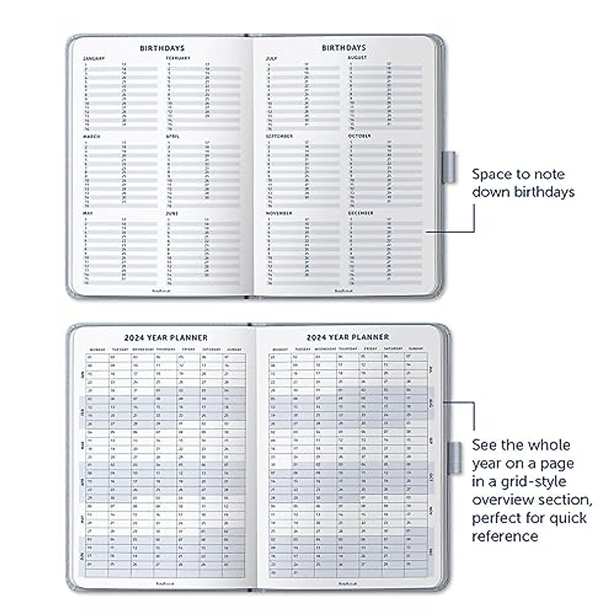 Busy B Compact A6 Day A Page Diary January to December 2024 - A6 Cloud Blue - Faux Leather Daily Planner with Lined Pages, Notes and Year Planner