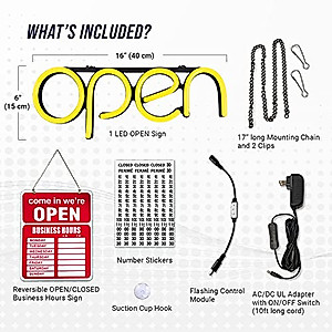 Flashing LED Neon Open Sign Light for Business with ON & Off Switch - Lightweight & Energy Efficient for Restaurants Offices Retail Shops Window Storefronts - Yellow