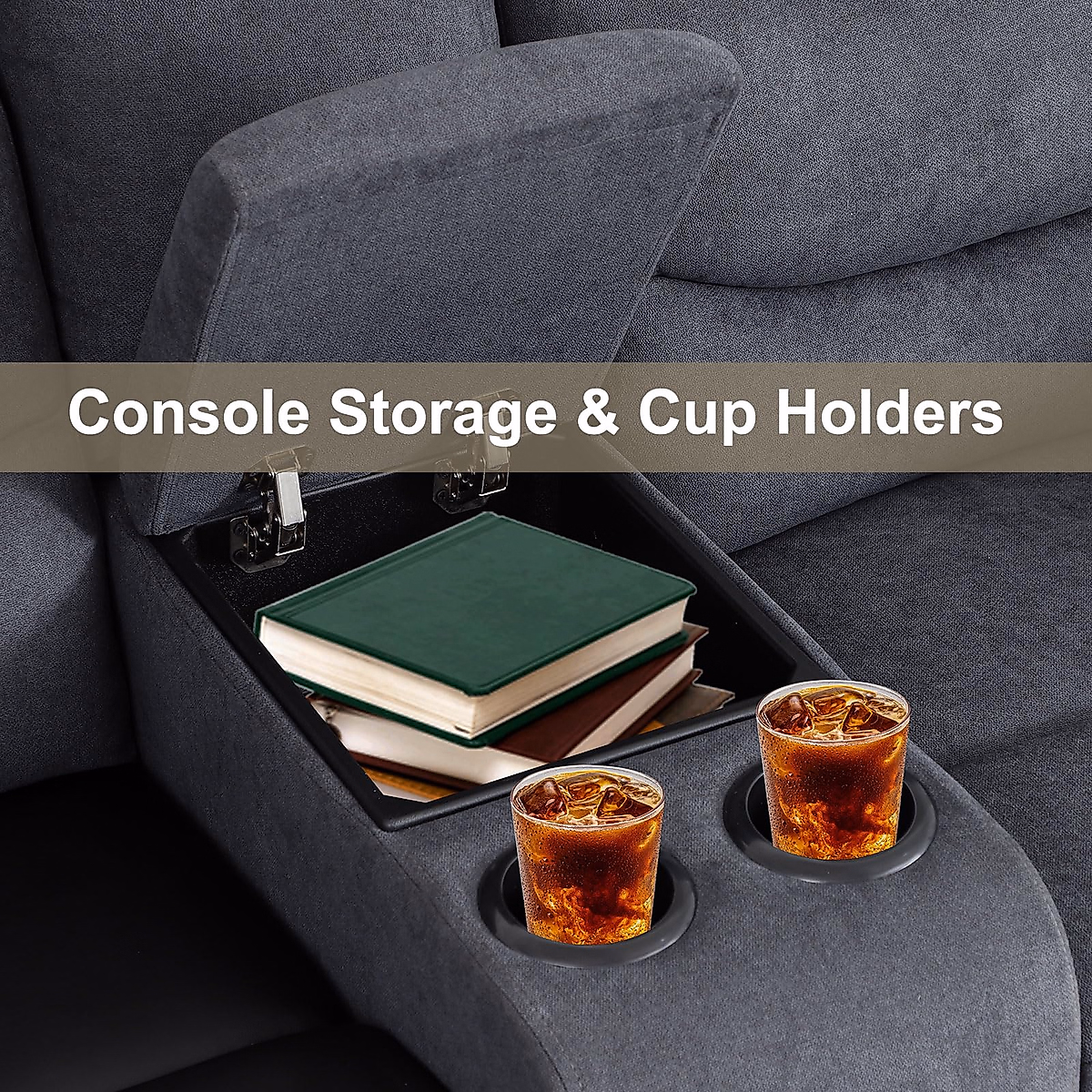 Consofa Reclining Loveseat, Reclining Loveseat with Console, RV Recliner Loveseat Sofa Wall Hugger Reclining Loveseat, Double Recliner Loveseat with Side Pockets & Cup Holders for Living Room