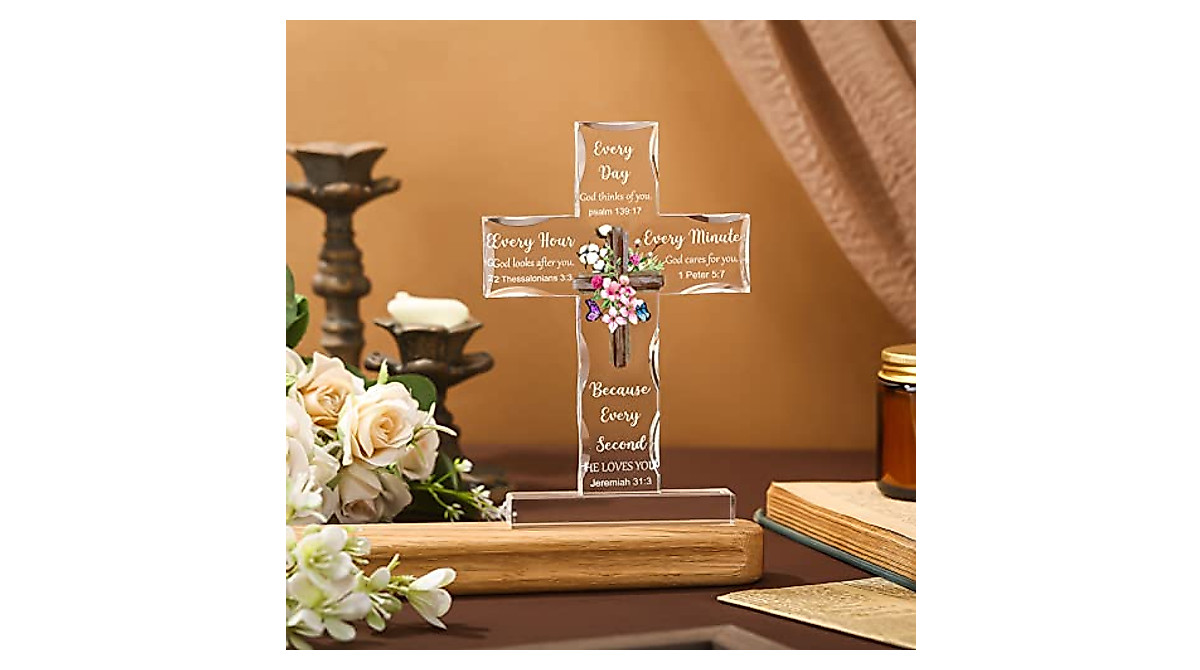 Acrylic Christian Standing Cross - Inspirational Bible Verse Gift