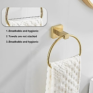 Leyden Brushed Gold Hand Towel Holder, Bathroom Towel Ring, Bath Hand Towel Hangers Wall Mounted Half Round Modern