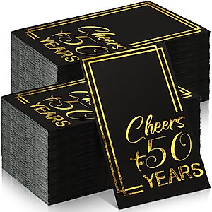 Geyoga 200 Pcs Anniversary Cocktail Napkins Guest Napkins Birthday Decoration Gold Foil Black Napkin Men Women Disposable Paper Napkins Pack for Wedding Party Supplies (50th Birthday)