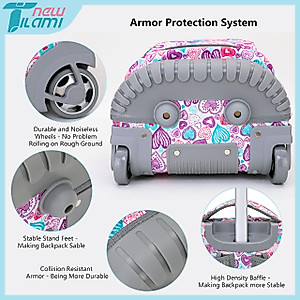 NEW TILAMI Rolling Backpack 18 Inch, Boys Girls Cute Wheeled Laptop Boys Girls Travel School Student Trip Bag, Pink Love