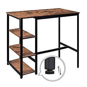 MUPATER High Industrial Bar Dining Table Set with Storage Shelves, Tall Counter Height Bar Table with Two Bar Stools and Foot Pads for Home, Kitchen and Living Room, Rustic Brown