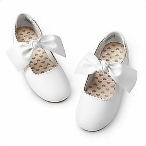 DREAM PAIRS Girls Ballerina Flats Mary Jane Front Bow Dress Shoes Angie-5 White Size 2 Little Kid
