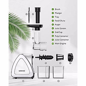 Wheatgrass Juicer Machines, KEDEMAS Cold Press Masticating Juicers for Home, Easy to Clean and Quiet Motor, Reverse Function, Slow Juicers Maker with Juice Cup and Brush for Vegetables and Fruits
