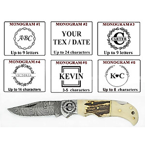 Lara Eagle Personalised Damascus Pocket Knife for Men - 133 Layer Solid Steel Handmade Folding Hunting Knives with Sharpner and Leather Pouch - Best Knife for Camping Hunting Hiking - Father’s Day Gifts for Men Husband Dad