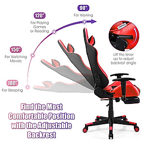 POWERSTONE Gaming Chair - Ergonomic Gaming Chair with Footrest for Women Racing Esports Computer Chair High-Back Massage Leather Recliner Rolling Swivel Chair (Red)