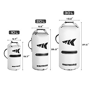 KastKing Cyclone Seal Dry Bag - 100% Waterproof Bag with Phone Case Front Zippered Pocket,Perfect for Beach,Fishing,Kayaking,Boating,Hiking,Camping,Biking,Skiing,White,20L