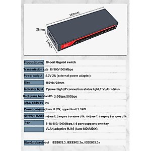 KuWFi Gigabit Ethernet Network Switch 10/100/1000Mbps 10 Port RJ45 LAN Hub Desktop Fast Ethernet Switch for Office Dormitories Home