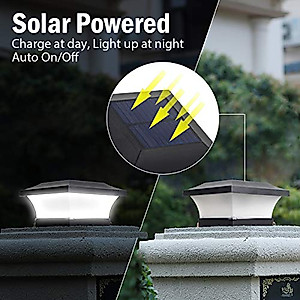 T-SUN Solar Post Lights, Waterproof Outdoor Solar Post Cap Lights for 4 X 4 Wooden Posts, 6000K White LED Lighting, Deck, Patio Garden Decor or Fence(4 Pack)
