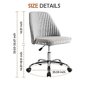 Armless Office Chair Cute Desk Chair, Modern Fabric Home Office Desk Chairs with Wheels Adjustable Swivel Task Computer Vanity Chair for Small Spaces
