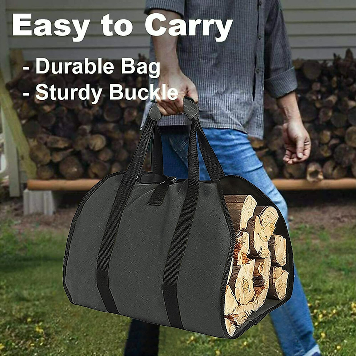 Rionaty 2 Pcs Firewood Carrier - Waxed Canvas Tote Bag, Extra Large Water-Resistant Portable Wood Carrier for Firewood Stove Indoor Outdoor Camping Trip (Brown and Black)