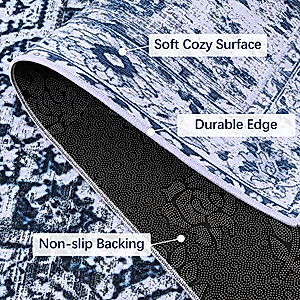 YJ.GWL Boho Area Rug 4x6, Persian Washable Bedroom Rug, Soft Oriental Distressed Accent Rugs for Living Room Dining Room, Non-Slip Non-Shedding Low-Pile Entryway Rug Floor Carpet, Blue