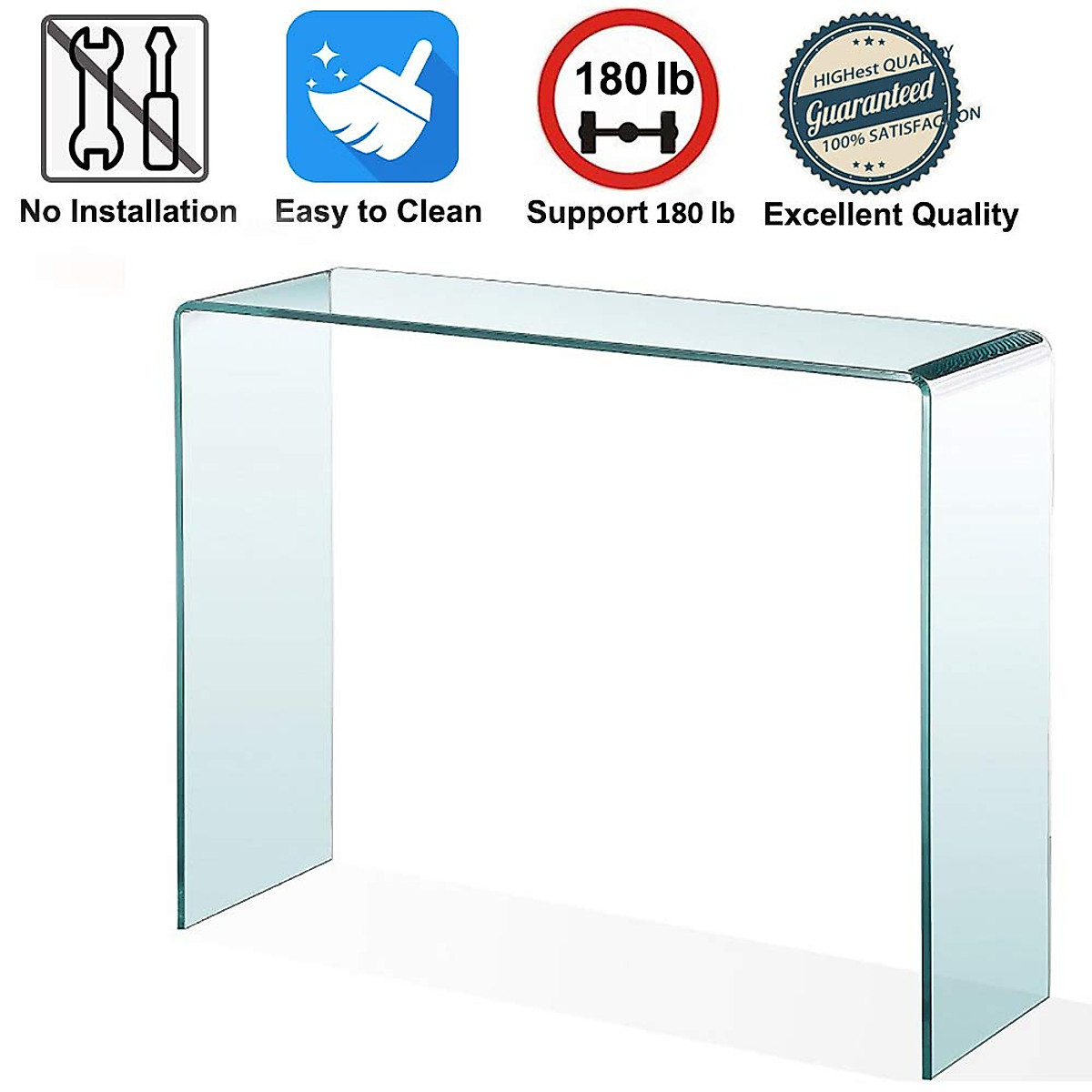 Glass Sofa & Console Tables Transparent Glass Table, Clear Bent Modern Home Office Furniture, Tempered Glass Sofa Table for Entryway,Console Table Desks (Clear 43.3" x 13.8" x 29.5")