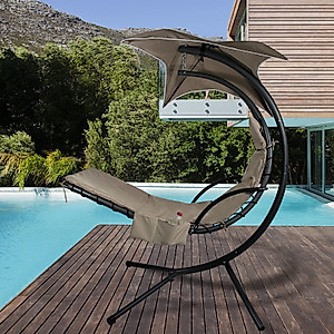 Outdoor Hanging Lounge Chair Replacement Cushion Cover and Umbrella Fabric, Made for Patio Curved Chaise Hammock Floating Swing Chair Pads, Waterproof Soft Fabric (Cushion Not Included), Khaki