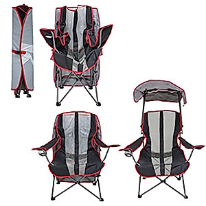 Kelsyus Premium Portable Camping Folding Outdoor Lawn Chair w/50+ UPF Canopy, Cup Holder, & Carry Strap, for Sports, Beach, Lake, Blue & Gray (2 Pack)