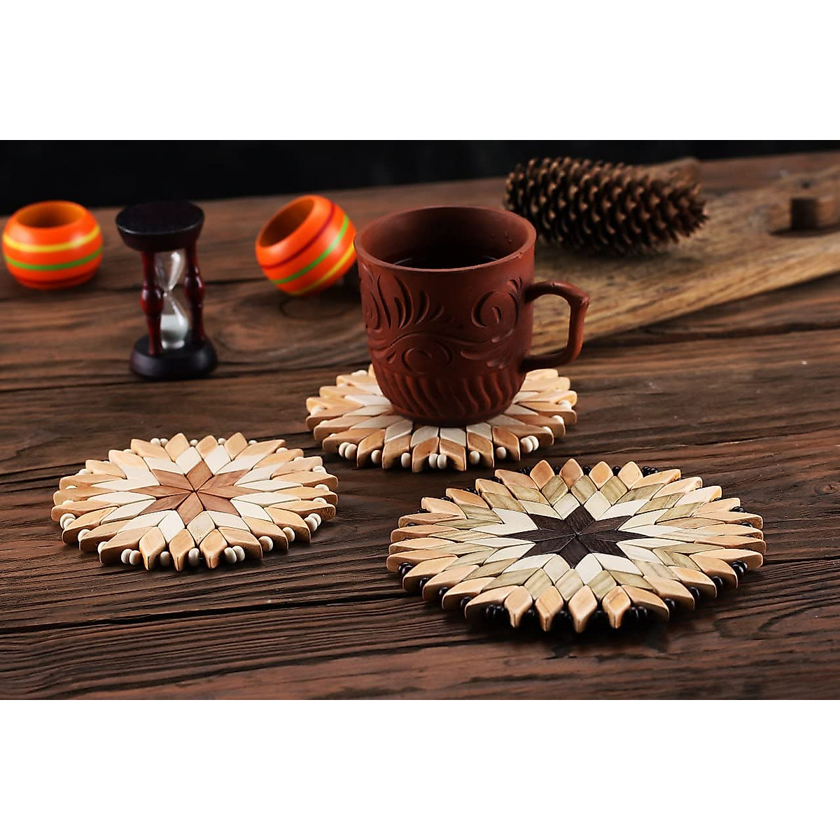 Set of 3 Small Handmade Wooden Trivets for Hot Dishes - Two 6" and one 7"- Coasters and Hot Pads - Great Kitchen Gift Idea - by SPL Woodcraft Ukraine