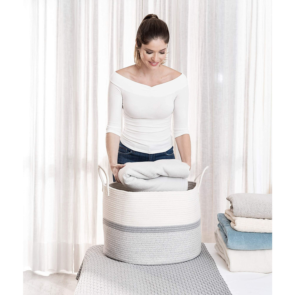 OrganiHaus Baby Hamper for Nursery 20x13, Large Toy Basket, Extra Large Basket for Blankets Living Room, Woven Laundry Basket, Large Blanket Basket Living Room, Gray Large Woven Basket