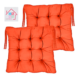 CAMAL Square Chair Pads for Dining Chairs Set of 2, Comfort and Softness Kitchen Chair Cushions with Ties, 16" x 16" Dining Chair Pads for Dining Chairs, Office Chair, Car, Floor, Patio (Orange)