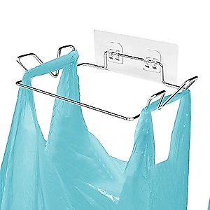 Trash Bag Holder for Cupboards Kitchen Cabinet Door, Stainless Steel Portable Garbage Bins (with Wall Sticker Base) Kitchen Waste Bins, Easy to Store, Can Be Put Away at Any Time, Kitchen Essential