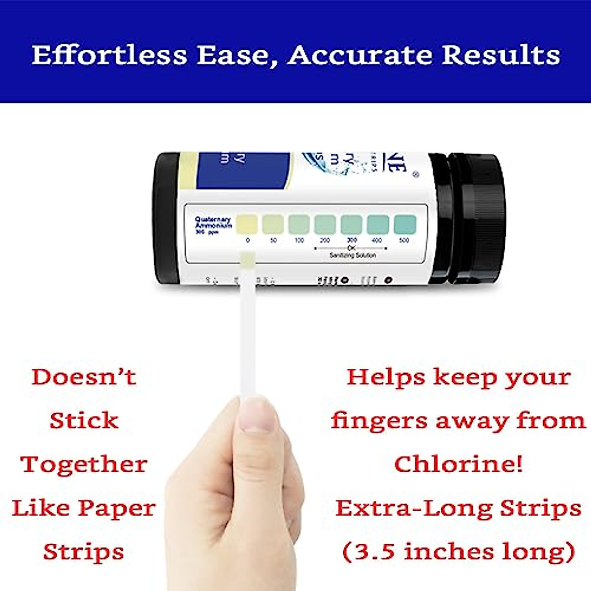 200 Strips - Quaternary Sanitizer Test Strips Food Service 0-500 ppm (QAC, Multi Quat) - Quaternary Test Strips - Quat Test Strips for Food Service - Quat Sanitizer Strips - Quaternary Ammonium Test